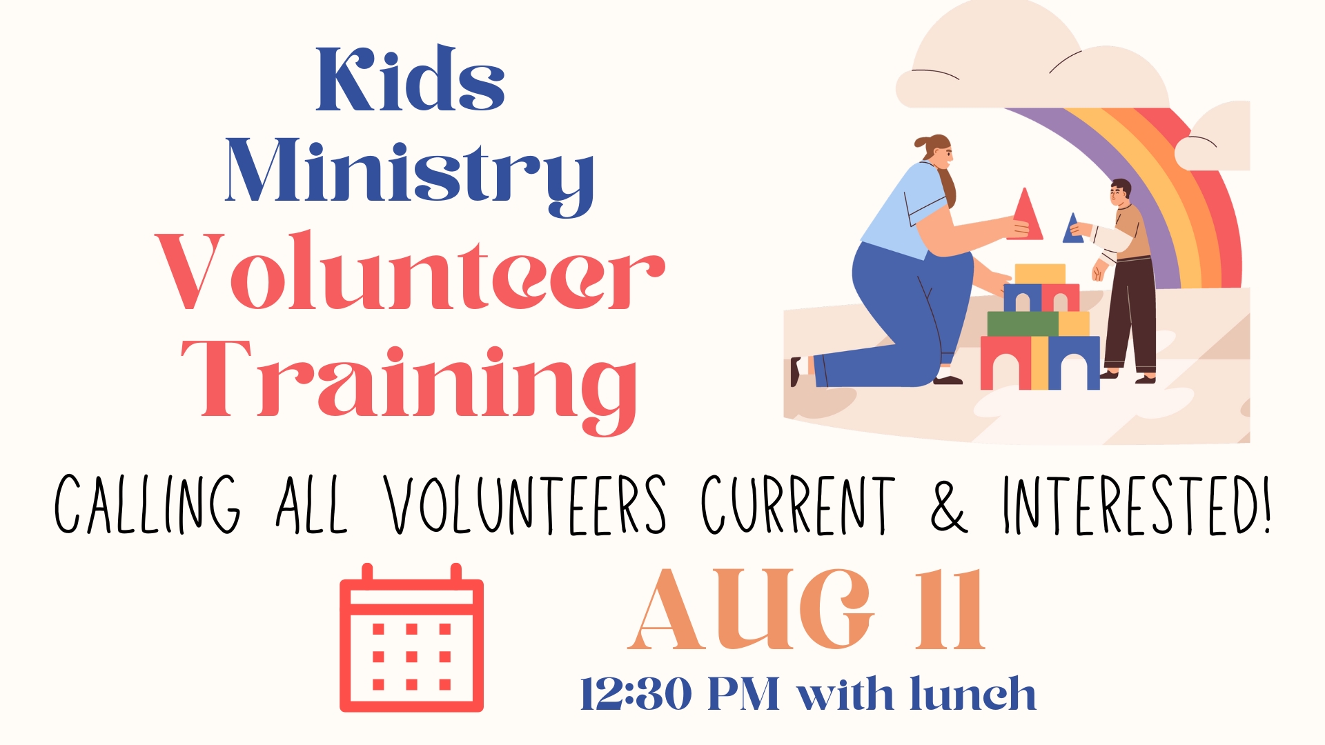 Kids Ministry Volunteer Training 8/11 at Noon - 2:00 PM - Holy ...