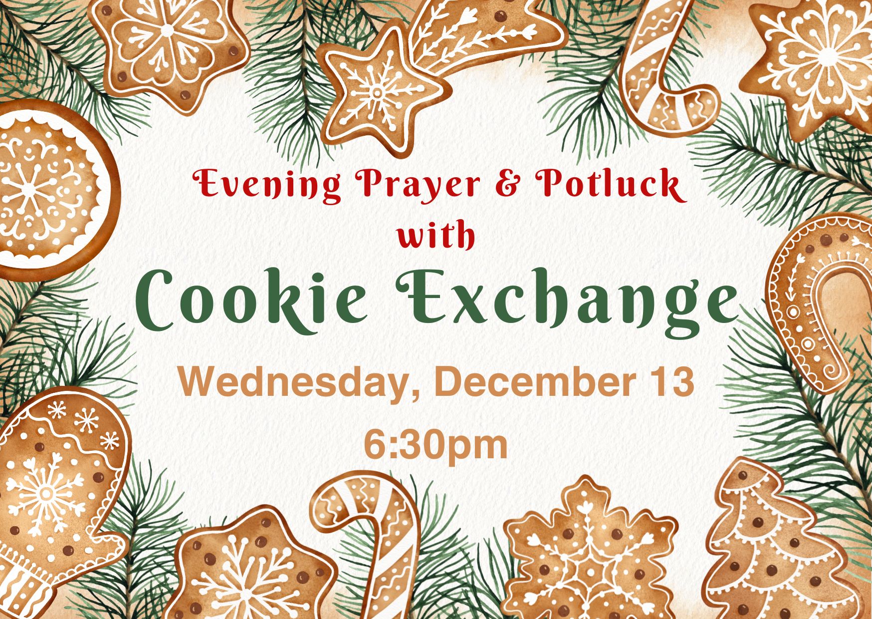 Evening Prayer & Potluck with Cookie Exchange 12/13/23 at 6:30 p.m ...